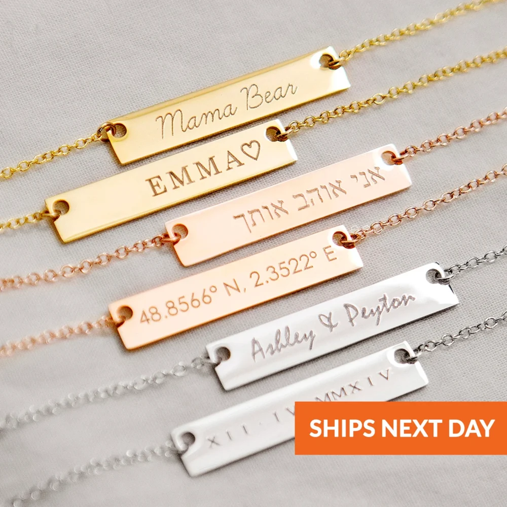 Custom Engraved Bar Name Necklace – shazanee