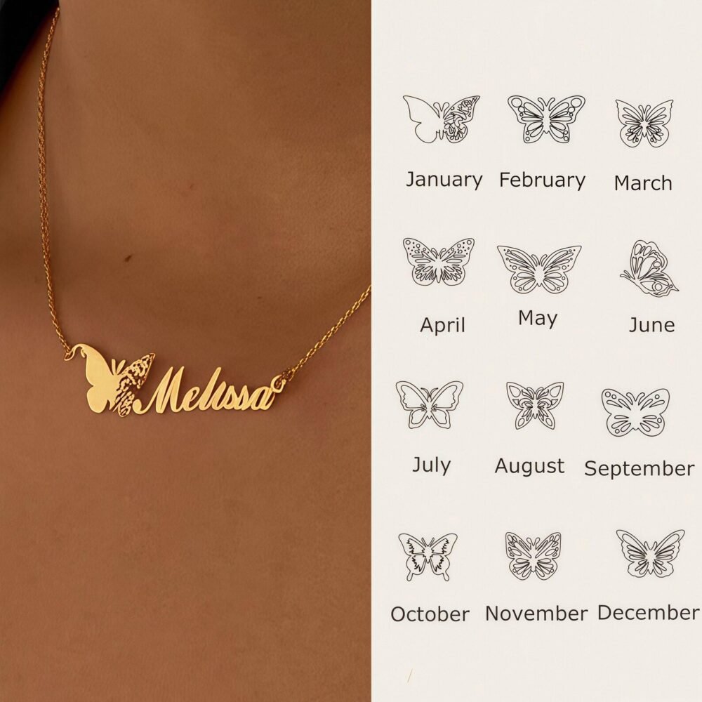Personalized Butterfly Birth Name Necklace – shazanee