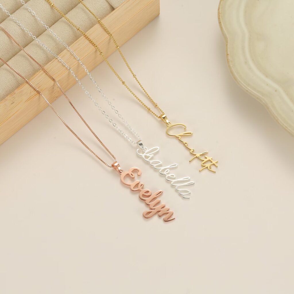 Vertical Cursive Name Necklace – shazanee